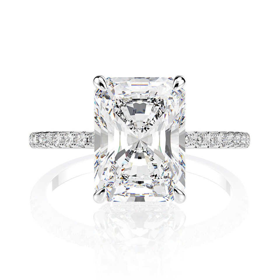 Rectangular Vintage Emerald Cut Flower Round Pointed Engagement Ring ...